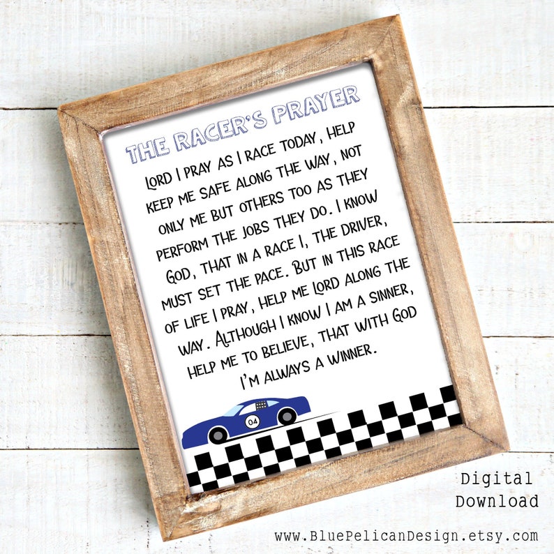 The Racers Prayer Wall Art Race Car Nursery Car Decor | Etsy