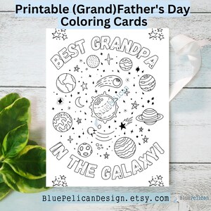 Outer Space Father's Day Coloring Cards for Grandpa. Printable Universe ...