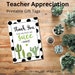 Succulent Teacher Gift Tag – Printable Thank You Cards (digital ...