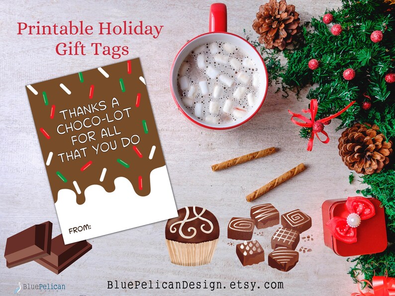 Chocolate Holiday Gift Tag – Printable Teacher, Coworker Gift (digital ...