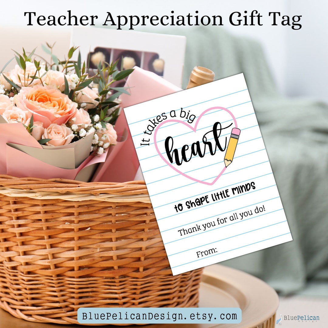 Teacher Appreciation Gift Tag – Printable Big Heart Design (digital ...