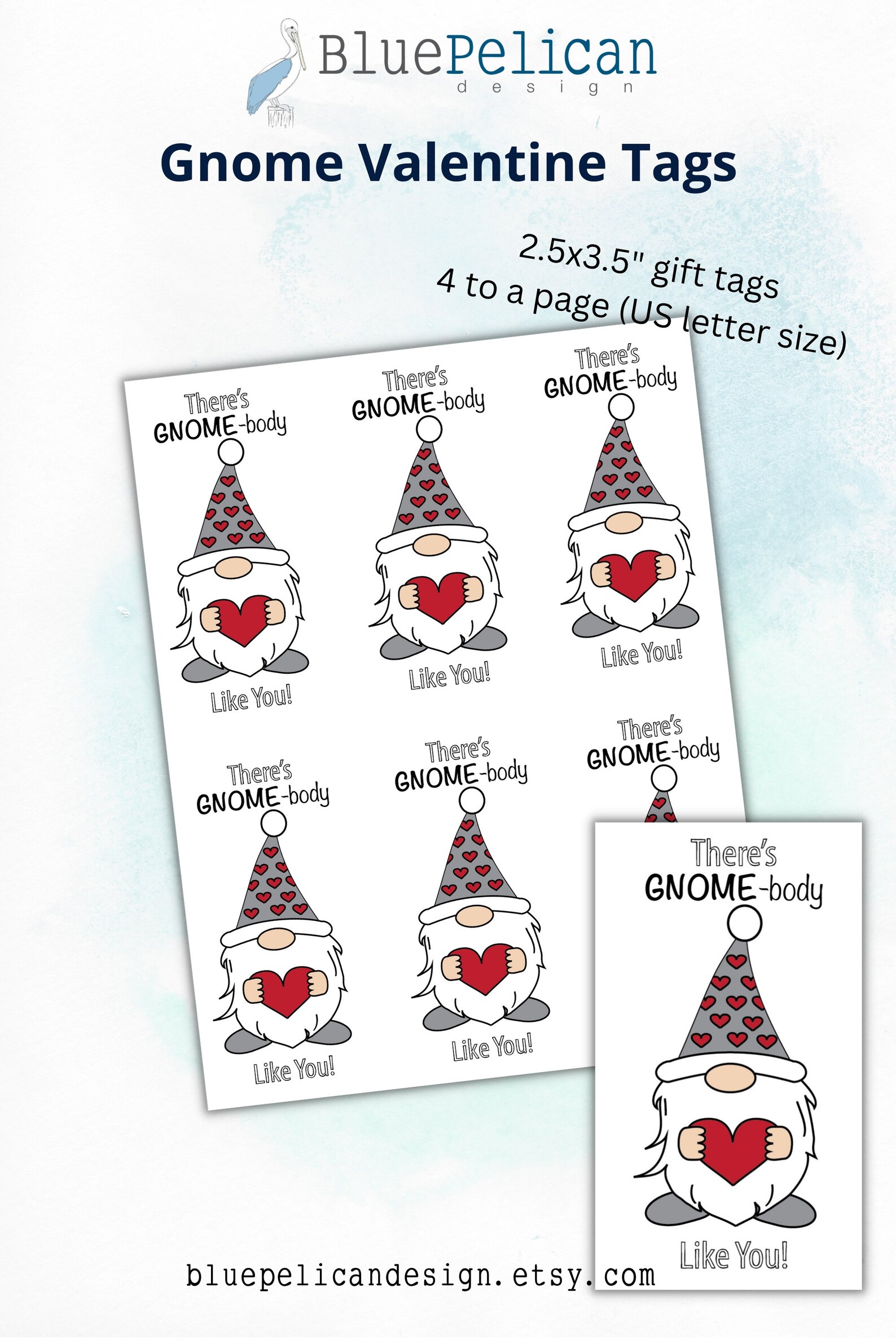 Valentines Gnomes Printable Card - Adorable 'there's Gnome-body Like ...