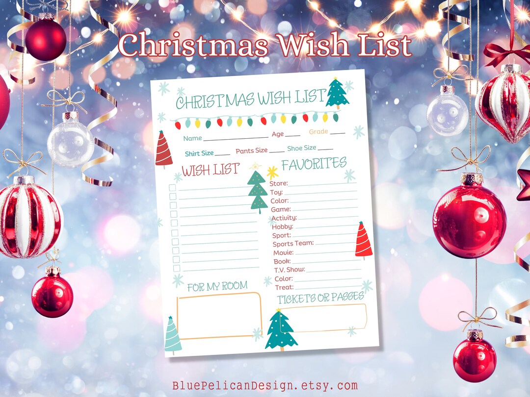 Printable Christmas Wish List – Kids Holiday List – Printable Gift Wish ...