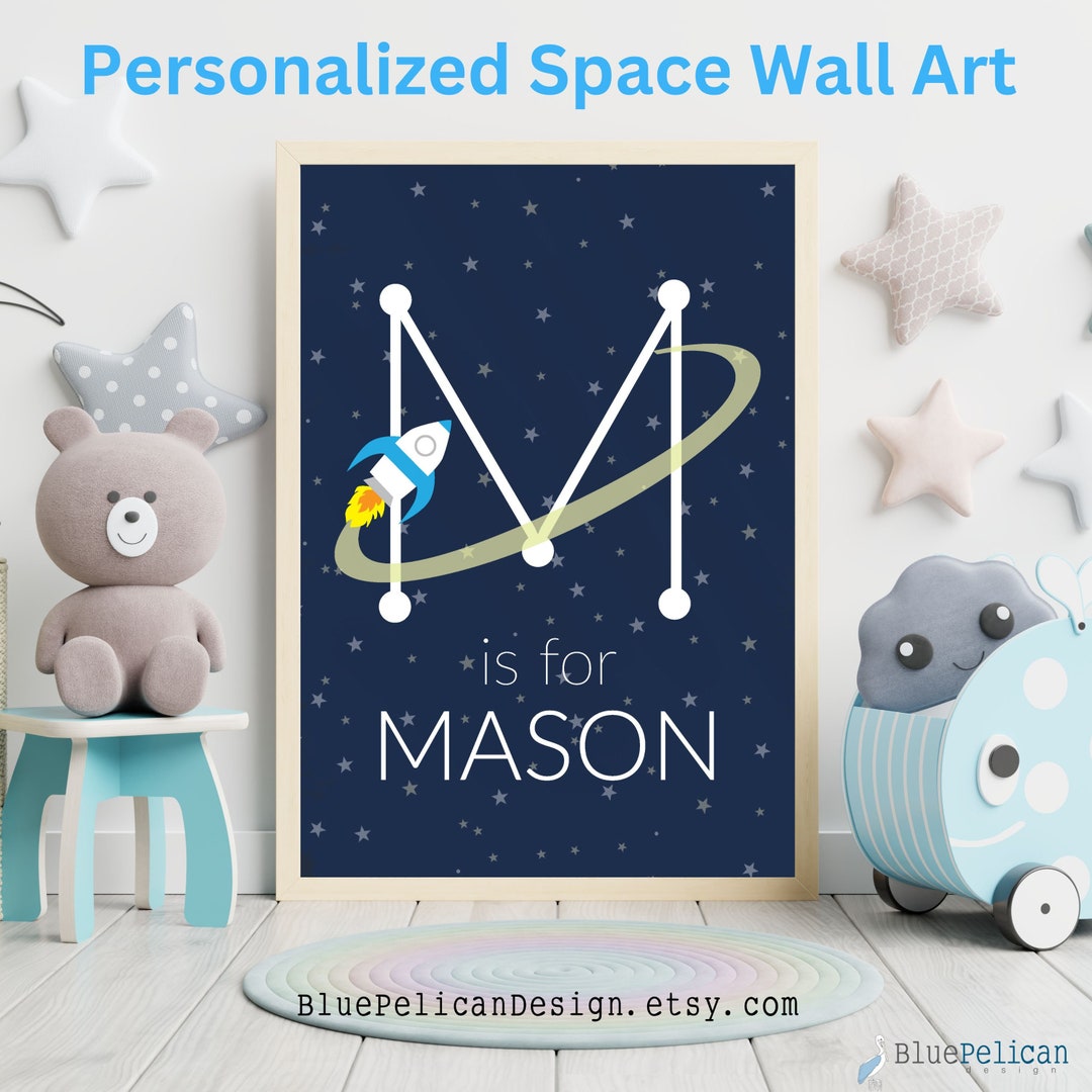 Personalize Space Poster With Initial and Name – Space Nursery Decor ...