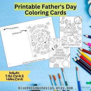 Space Coloring Cards for Dad Instant Download – Galaxy Happy Father's ...