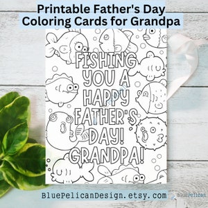 Fishing Father's Day Coloring Cards for Grandpas. Coloring Printable ...