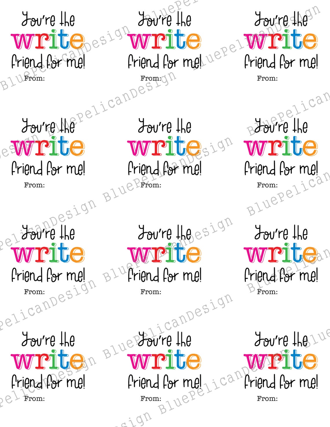 Printable Valentine Card for Kids You're the WRITE Friend - Etsy