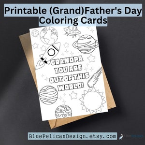 Outer Space Father's Day Coloring Cards for Grandpa. Printable Universe ...
