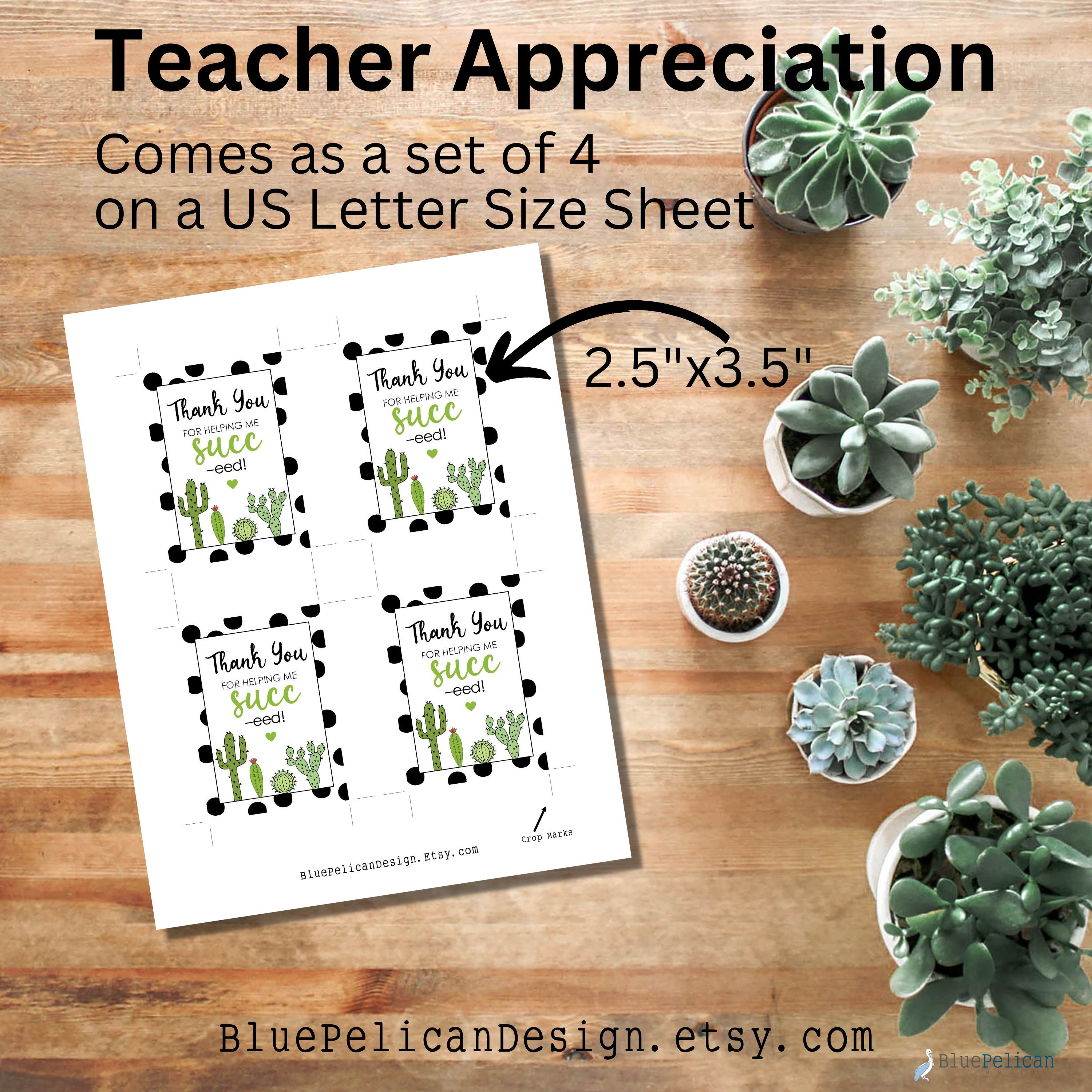 Succulent Teacher Gift Tag – Printable Thank You Cards (digital ...