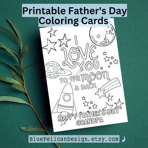 Outer Space Father's Day Coloring Cards for Grandpa. Printable Universe ...