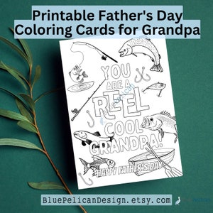Fishing Father's Day Coloring Cards for Grandpas. Coloring Printable ...