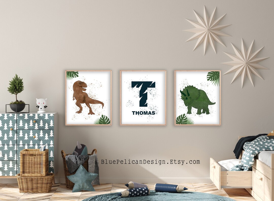 Dinosaur Prints for Boys Room – Kids T-rex Wall Art Set of 3 ...