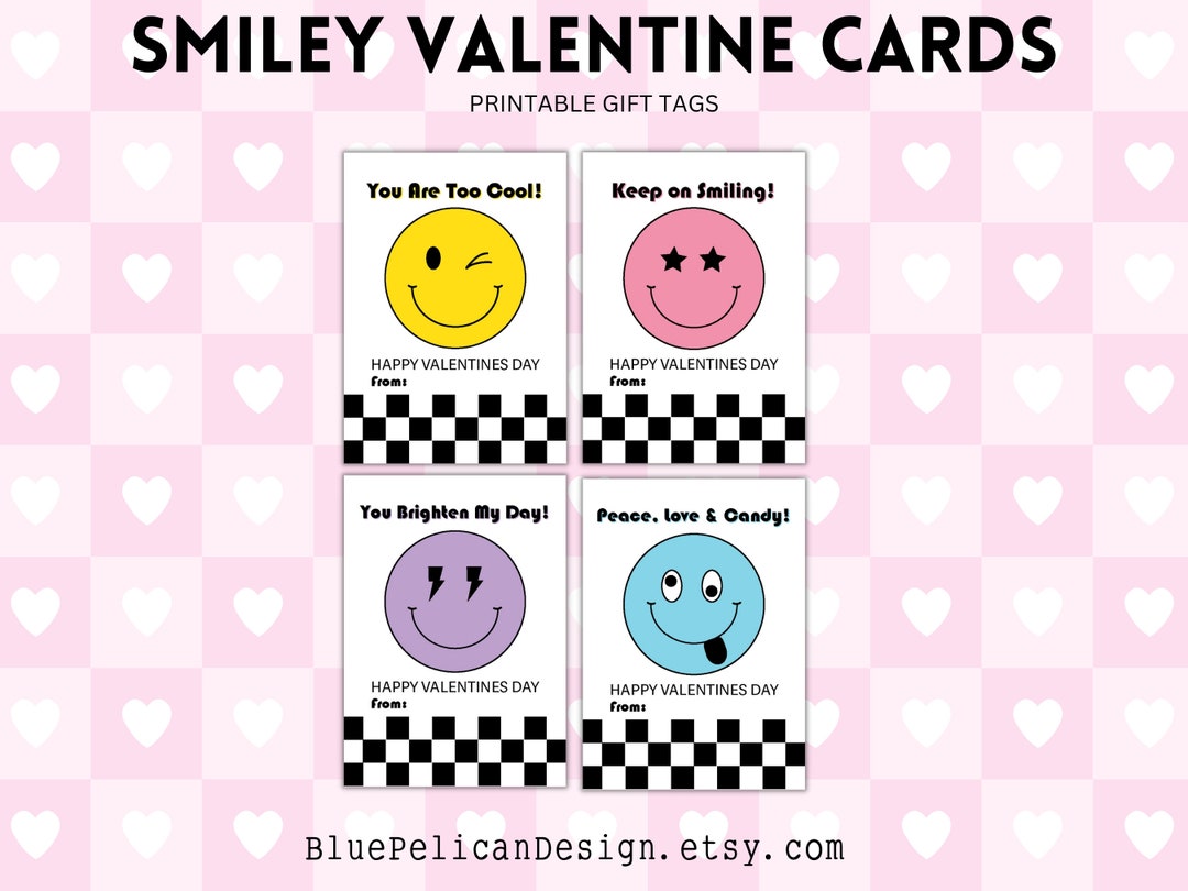 Retro Valentine Cards – smiley Valentine Tags – Boys Valentines – Cool ...