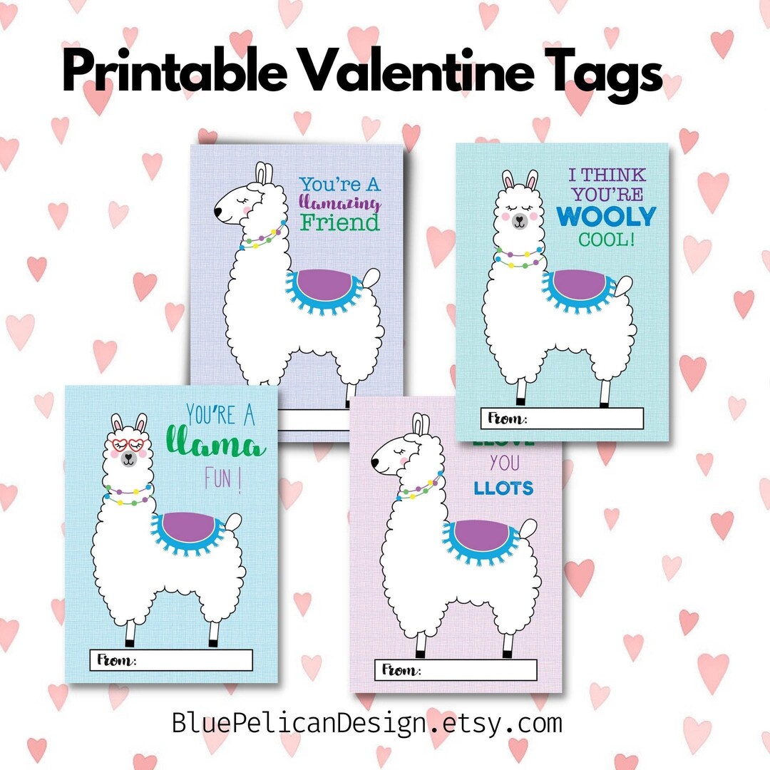 Printable Classroom Valentine Card for Kids Llama Valentine Valentine ...