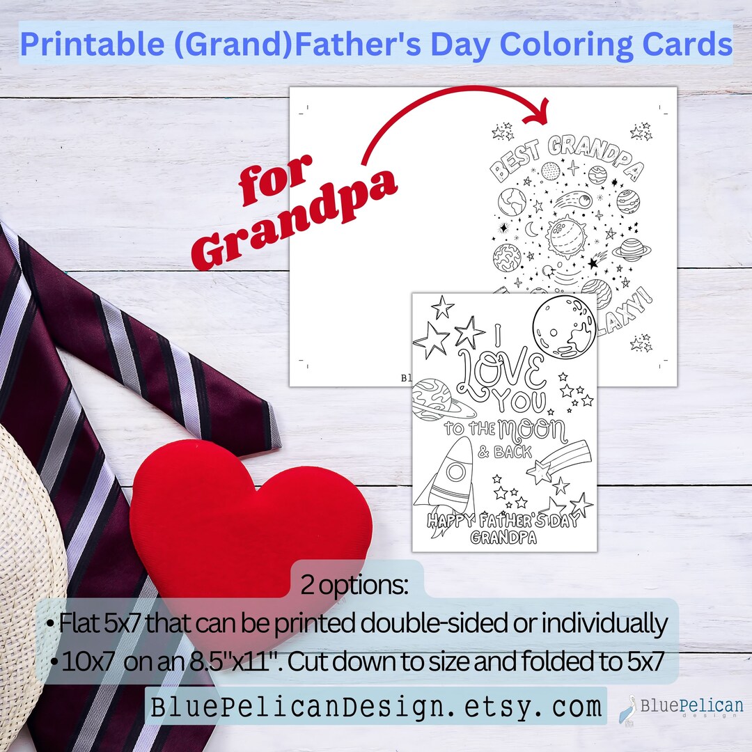 Fathers Day Coloring Cards for Kids. Coloring Printable Card BUNDLE ...