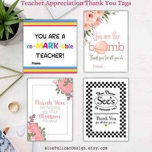 Printable Appreciation Gift Tag Bundle – Thank You Gift Tags – Teacher ...