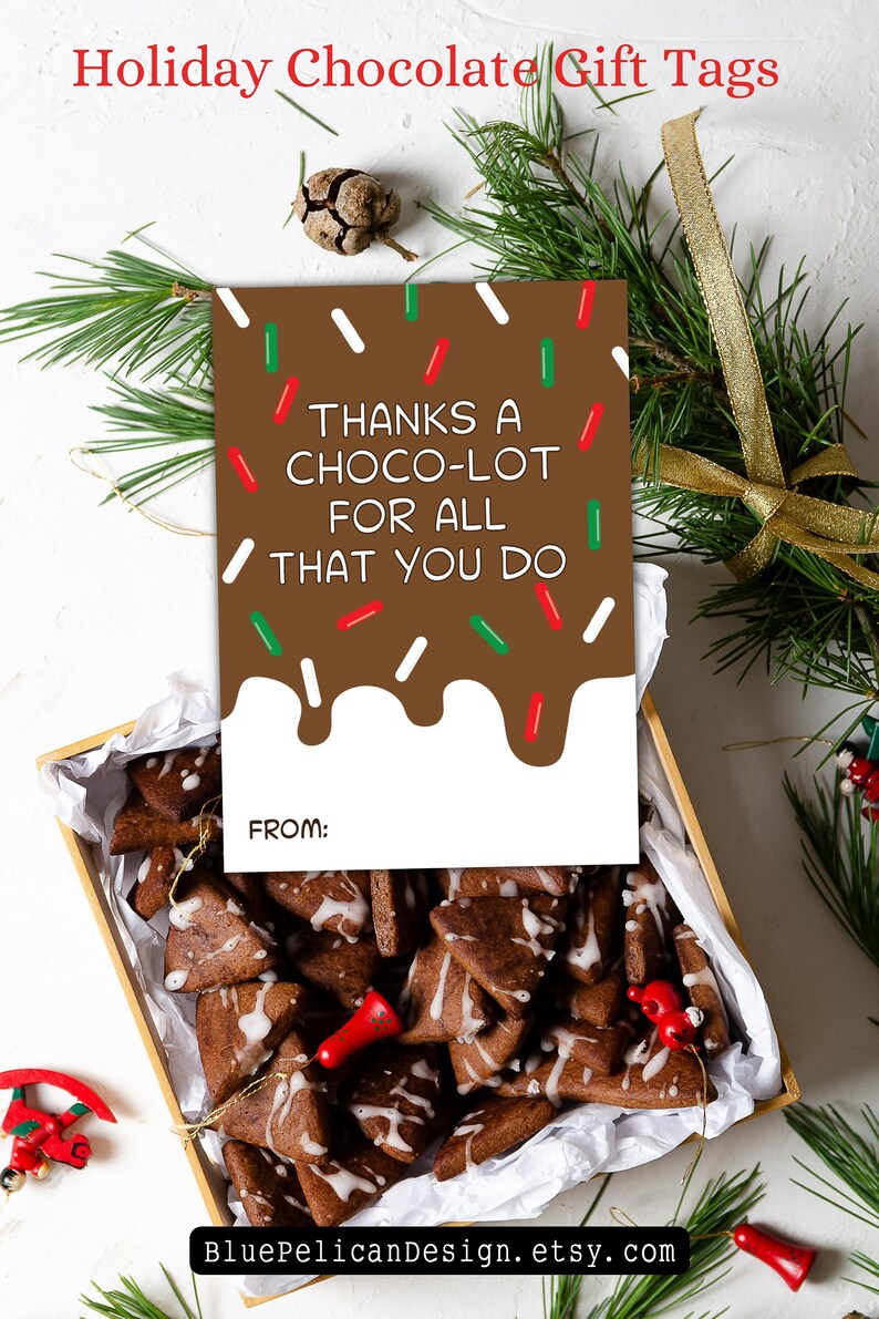 Chocolate Holiday Gift Tag – Printable Teacher, Coworker Gift (digital ...