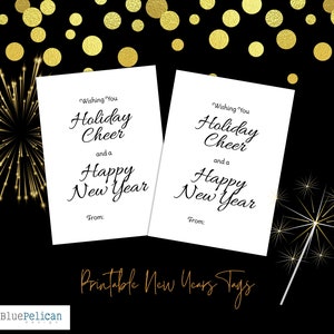 Holiday Cheer Gift Tag Template Printable Gold NYE Favor Tags Editable ...