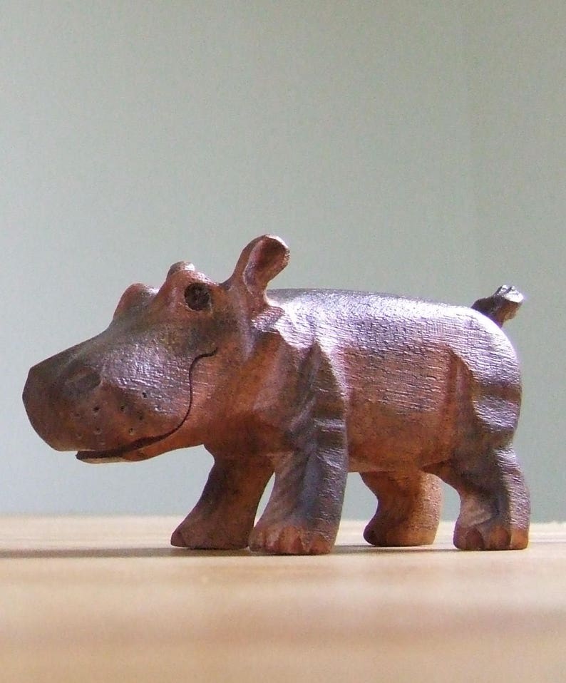 Hippo Figurine Wooden Toy - Etsy