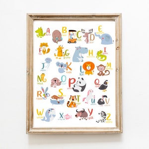 Animal Alphabet Print Animals Wall Art ABC Nursery Childrens - Etsy