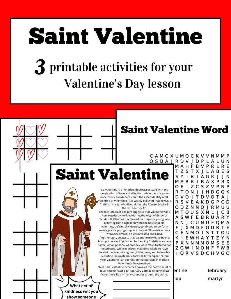 St. Valentine Printable Activity/ St. Valentine Biography Printable/ St ...