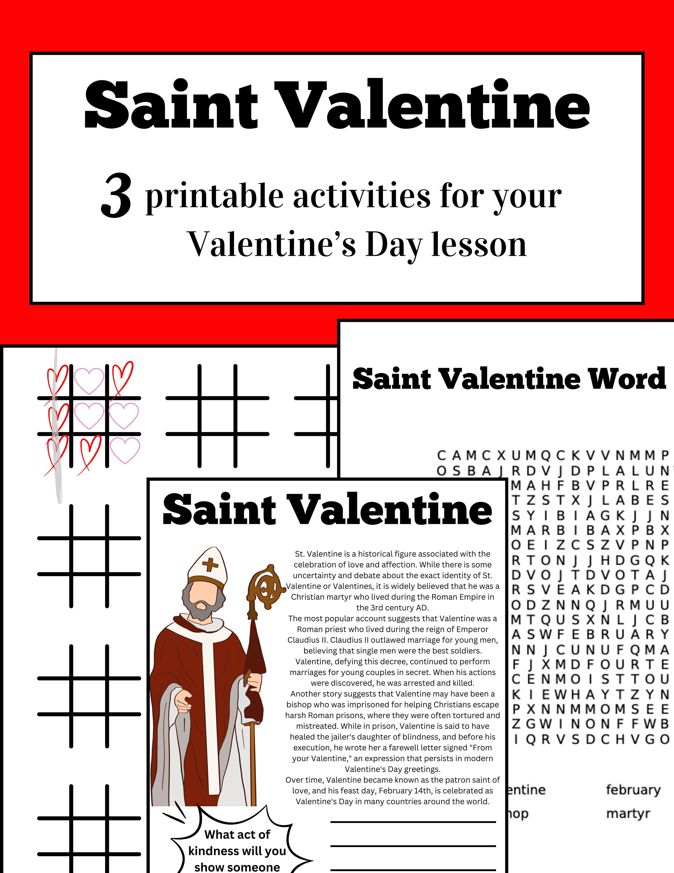St. Valentine Printable Activity/ St. Valentine Biography Printable/ St ...
