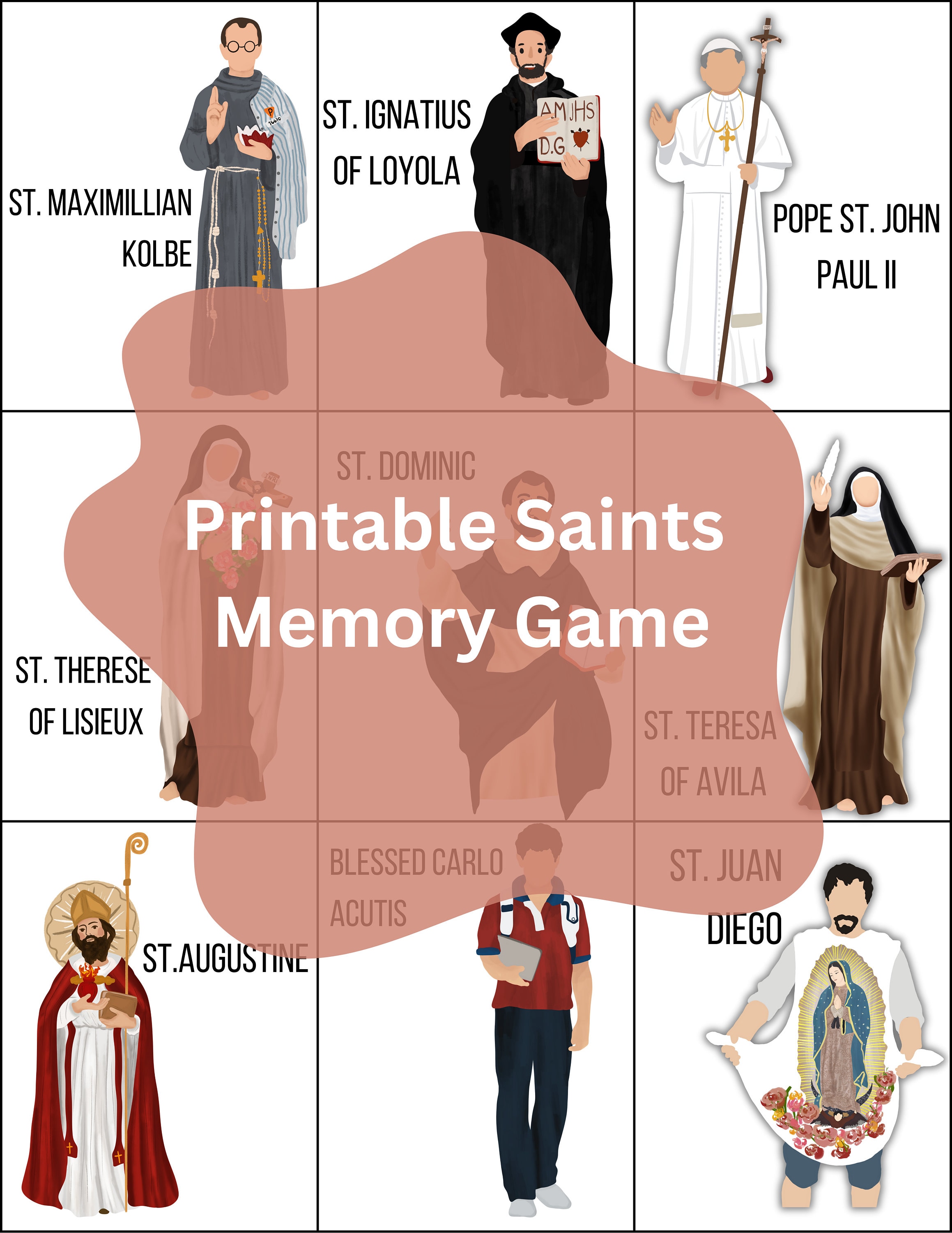 Saints Memory Match Game/ All Saints Day Game/ Printable Saints ...