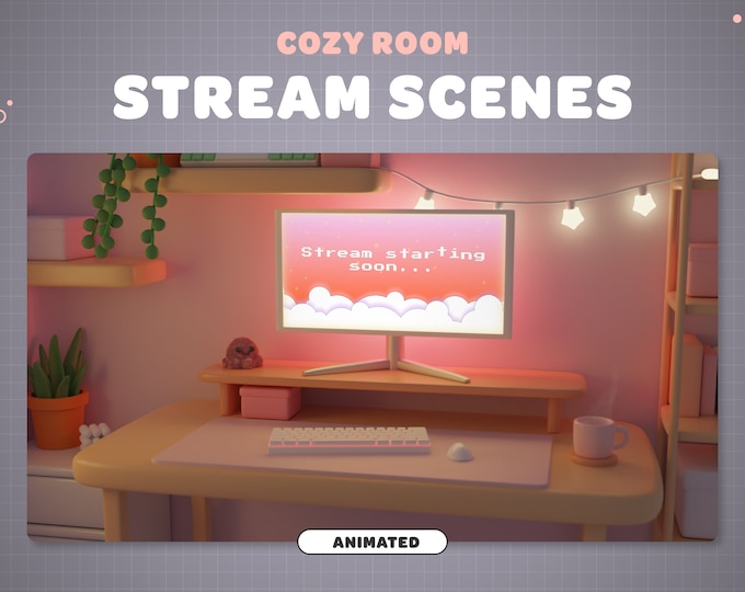 ANIMATED STREAM SCENES Cozy Room | Pastel Peach & Orange | Streamer ...