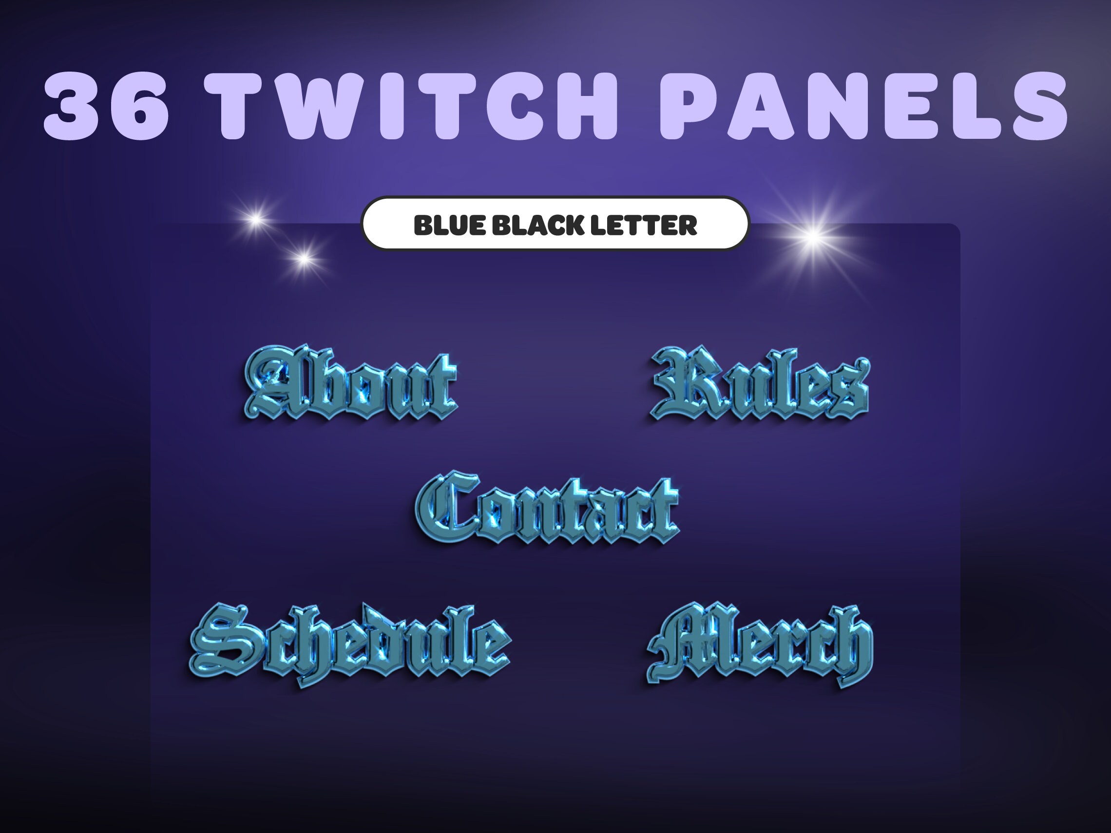 Blue Chrome Black Letter TWITCH PANELS Blackletter Gothic - Etsy