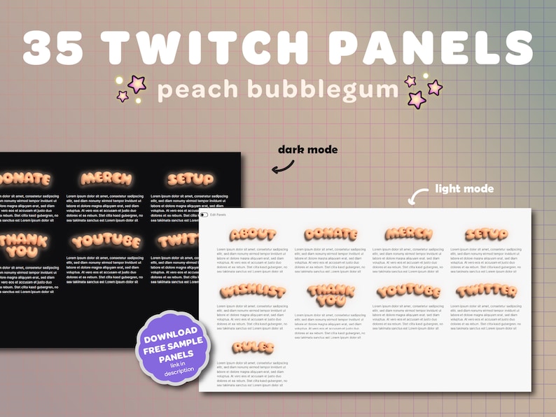 Peach Bubblegum TWITCH PANELS Cute Pastel Orange Streamer - Etsy