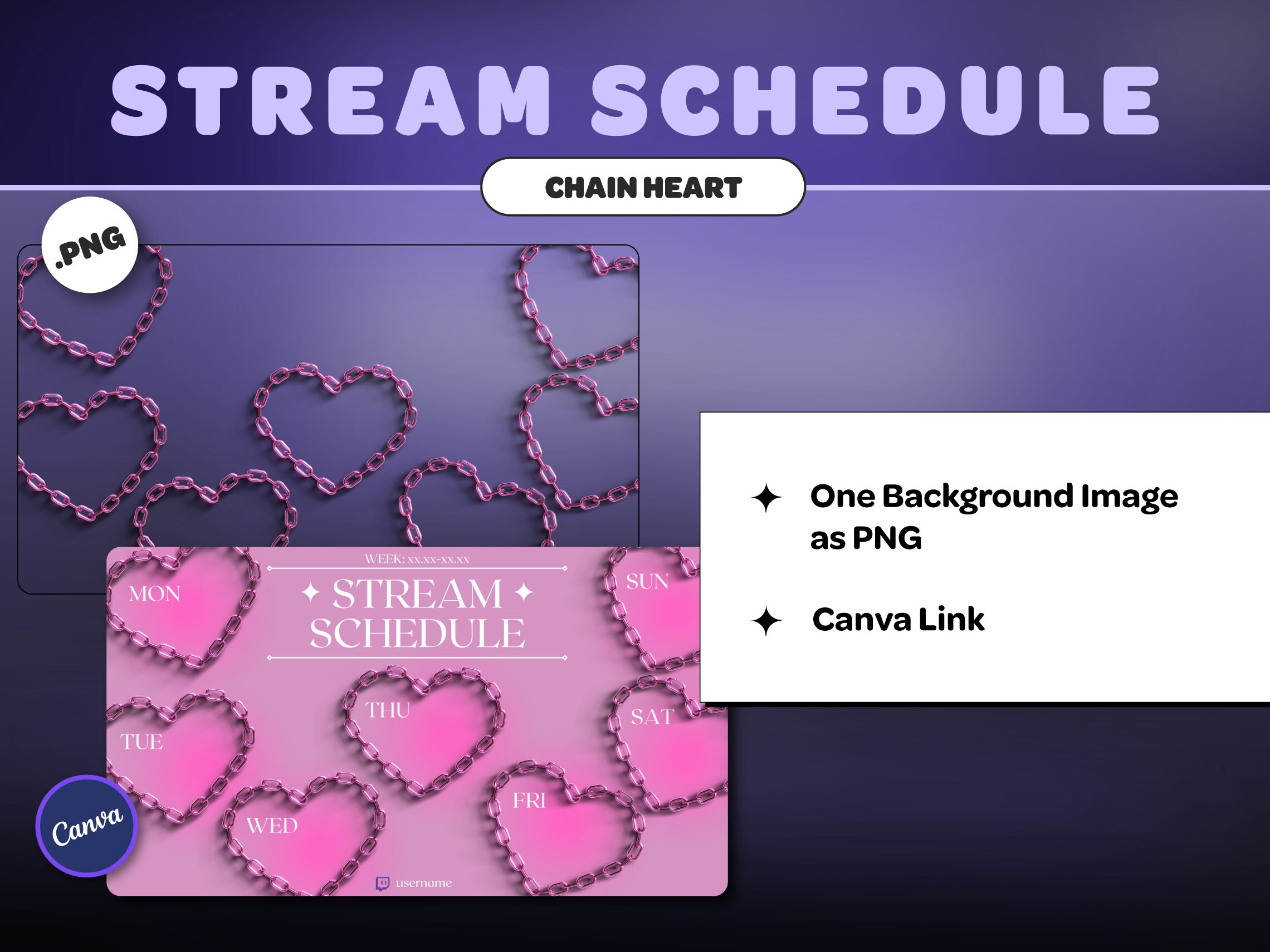 STREAM SCHEDULE Template Pink Chain Hearts Canva Template - Etsy
