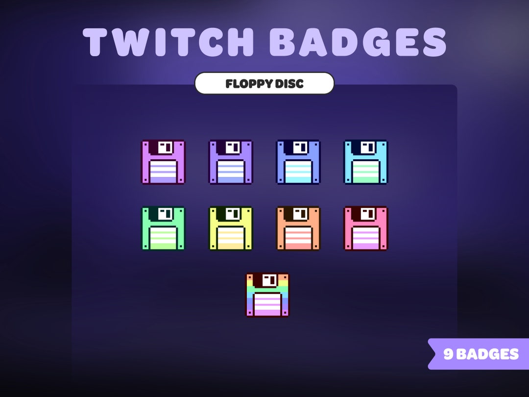 Floppy Disc TWITCH BADGES | Pastel Rainbow Colors | Sub Badges | Bit ...