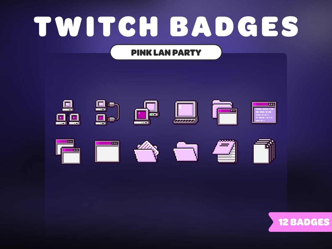 Retro Computer TWITCH BADGES Pink Lan Party Sub Badges - Etsy
