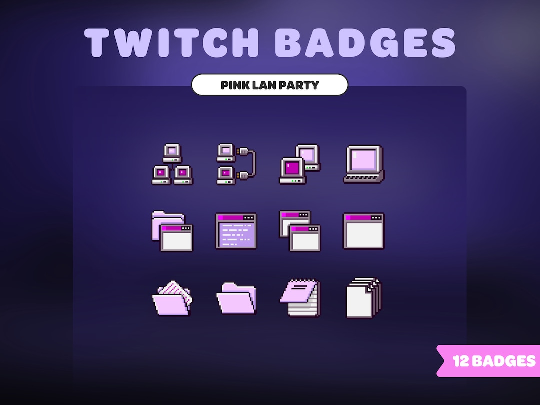 Retro Computer TWITCH BADGES | Pink Lan Party | Sub Badges | Bit Badges ...