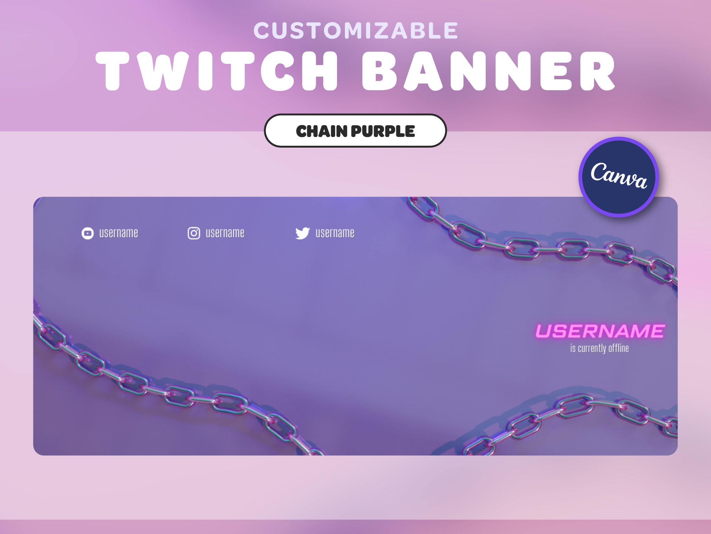 Customizable TWITCH BANNER Chain Purple Y2K Canva Template - Etsy
