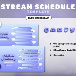 STREAM SCHEDULE Template Blue Bubblegum | Canva Template | Streamer ...
