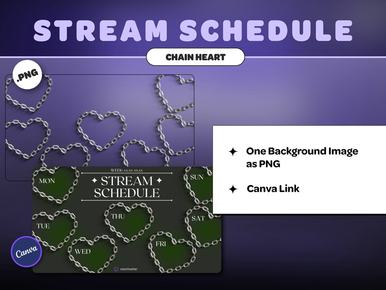 STREAM SCHEDULE Template Chrome Chain Hearts Canva Template - Etsy