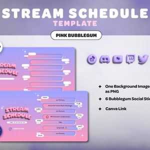 STREAM SCHEDULE Template Pink Bubblegum | Canva Template | Streamer ...