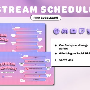 STREAM SCHEDULE Template Pink Bubblegum Canva Template Streamer Twitch ...