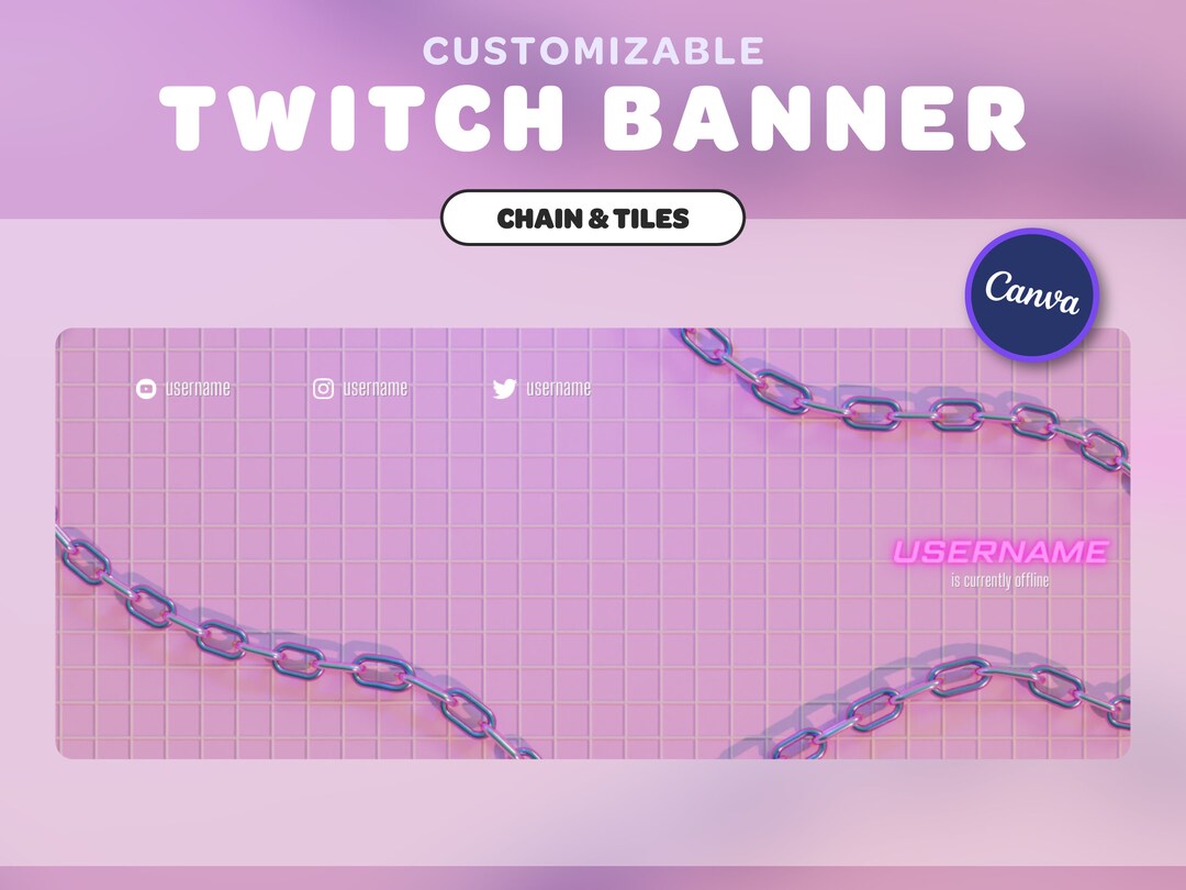 Customizable TWITCH BANNER | Chain & Tiles Pink Y2K | Canva Template ...