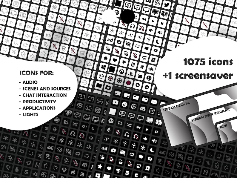 STREAM DECK ICONS Black and White Streamer Twitch - Etsy