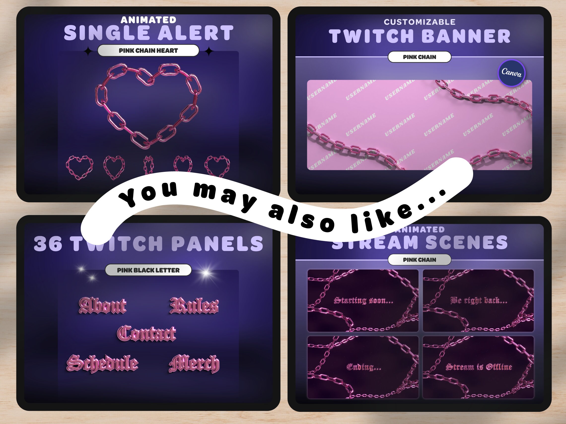 STREAM SCHEDULE Template Pink Chain Hearts Canva Template - Etsy