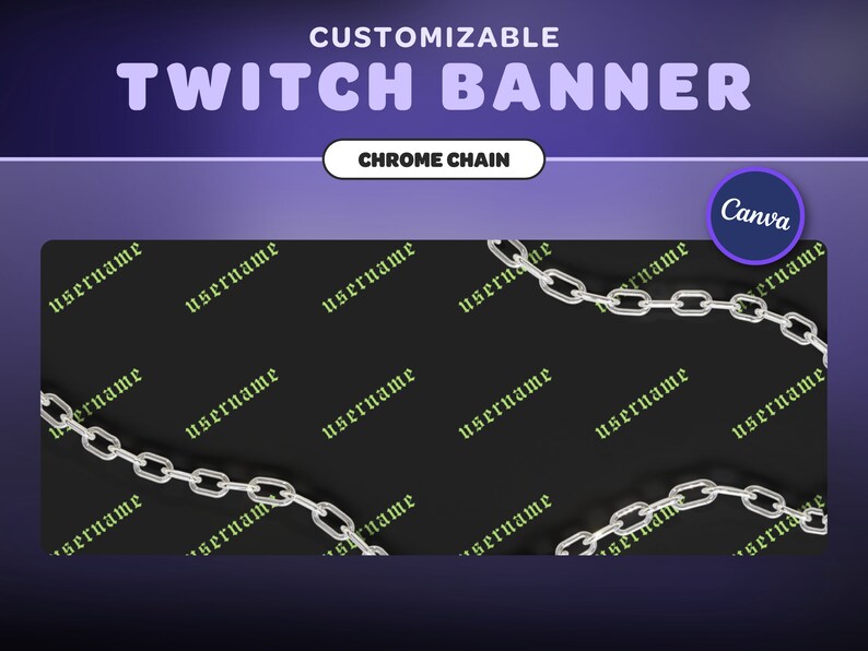 Customizable TWITCH BANNER Chrome Chain Y2K Canva Template - Etsy
