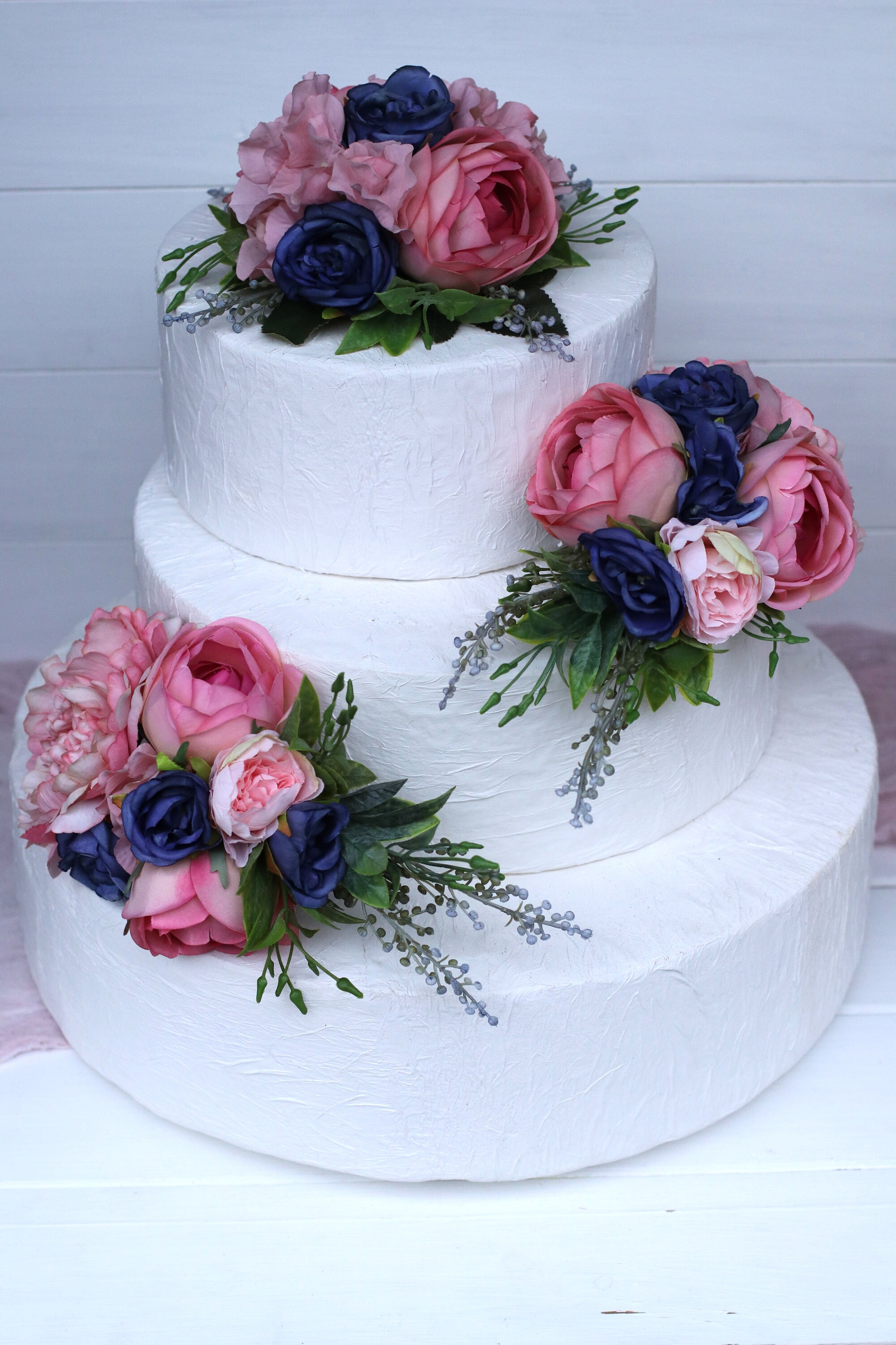 Pink Blue Navy Cake Topper Blue Cake Topper Dusty Cake Topper Floral ...