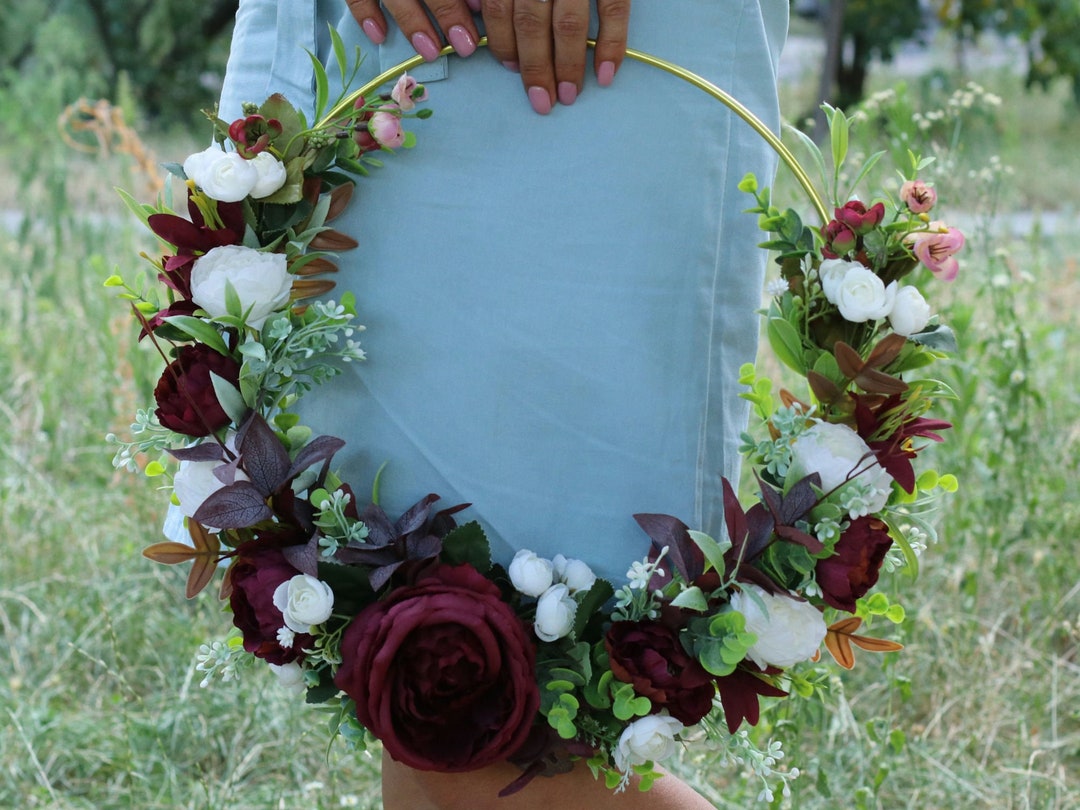 Big Hoop Bouquet Burgundy Floral Hoop Wreath Flower Hoop Bouquet Hoop ...