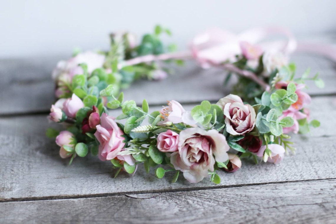 Pink flower crown Wedding flower crown fairy crown Blush | Etsy