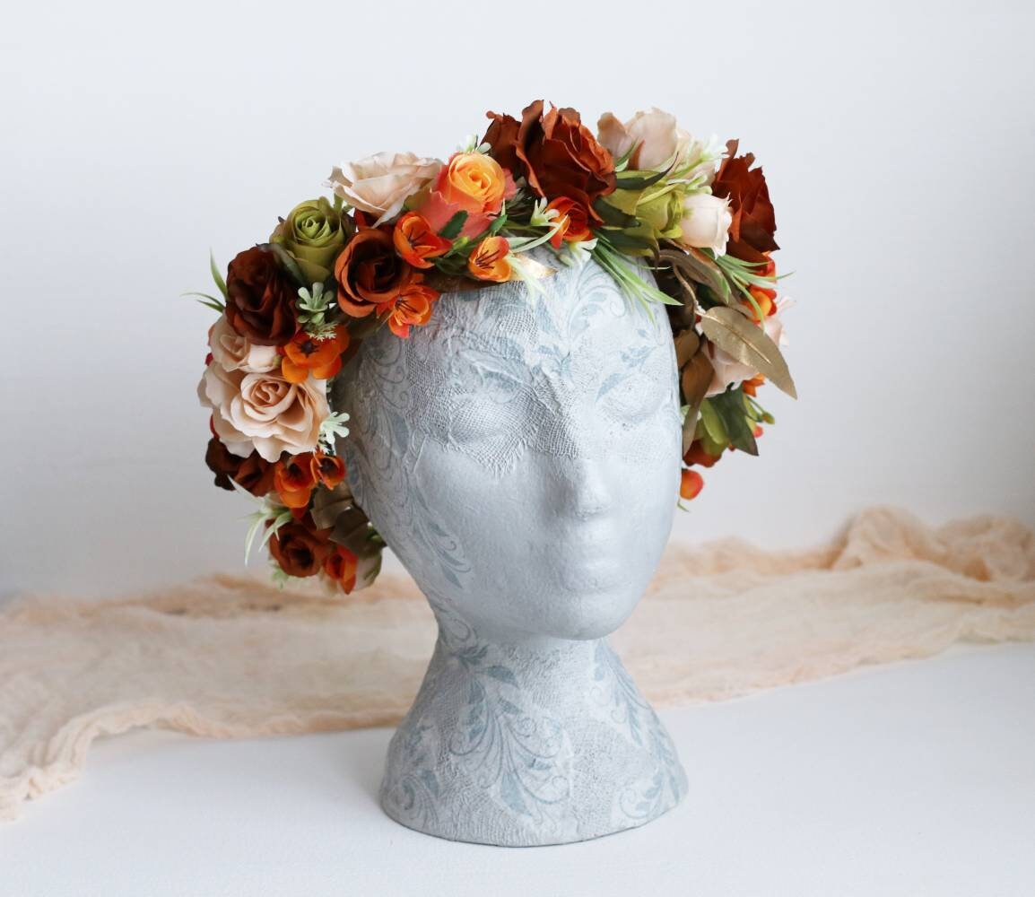Gold Flower Crown Fall Flower Crown Eucalyptus Crown Burnt - Etsy UK