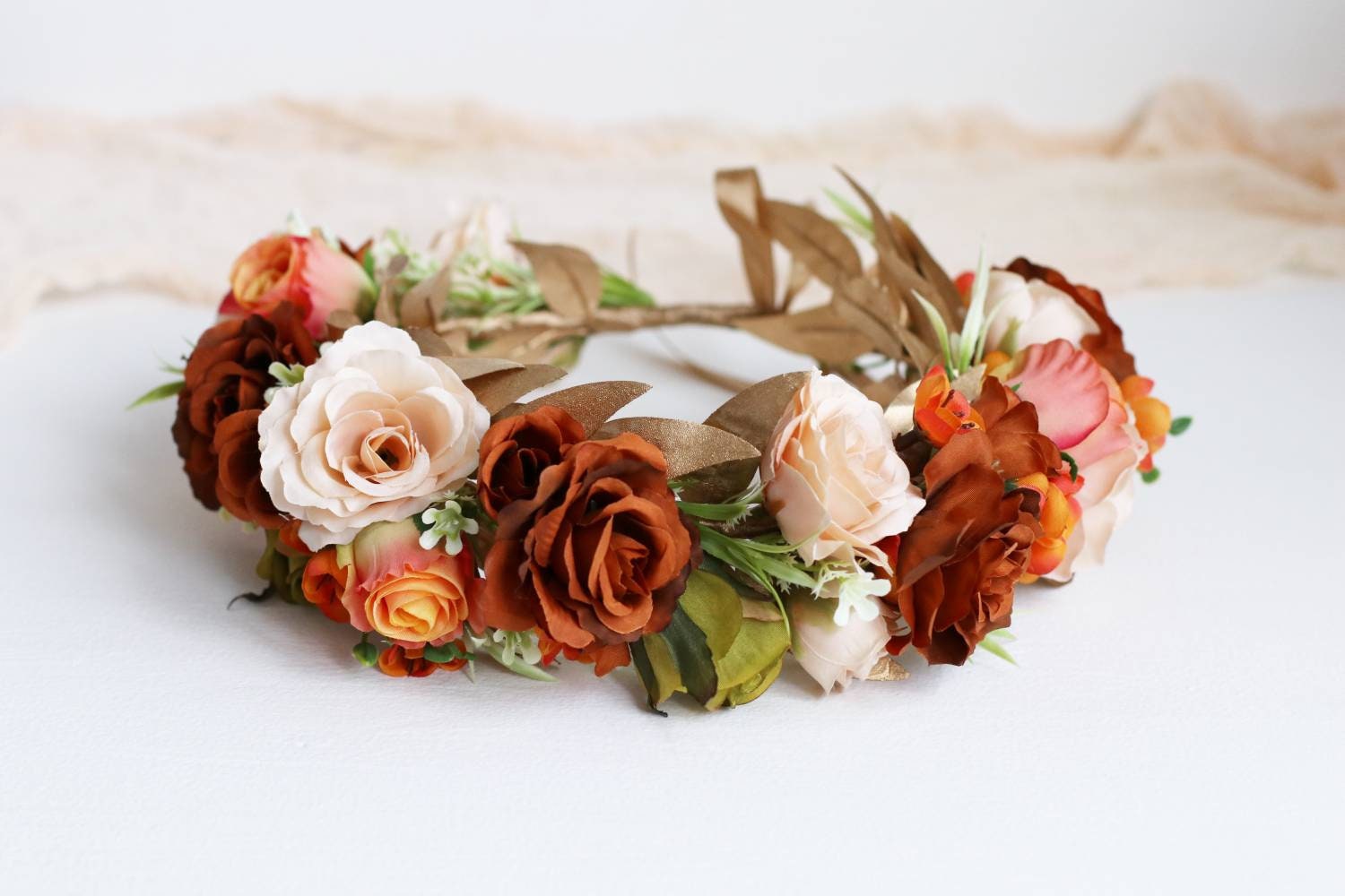 Gold Flower Crown Fall Flower Crown Eucalyptus Crown Burnt - Etsy UK