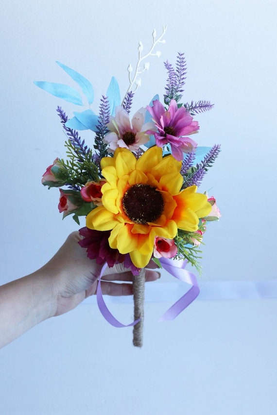 Small Bouquet Sunflower Bouquet Lavender Bouquet Sunflower Wedding Silk Bouquet Bouquet Set Bridesmaids Bouquet Bride Bouquet Purple Bouquet Etsy UK