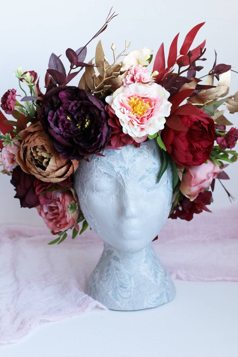Burgundy Crown Flower Crown Wedding Woodland Crown Boho Big - Etsy